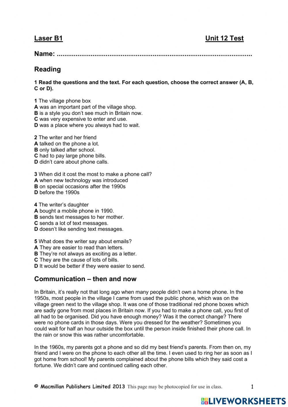 Laser B1 Unit 12 online exercise for | Live Worksheets