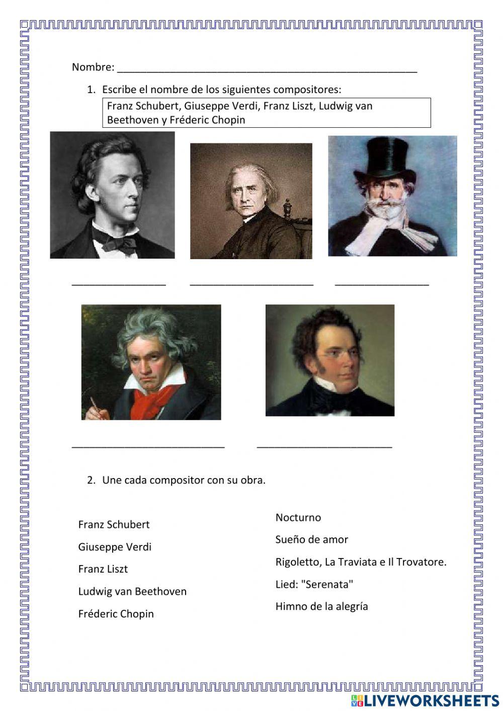 Compositores Del Romanticismo Musical Worksheet Live Worksheets