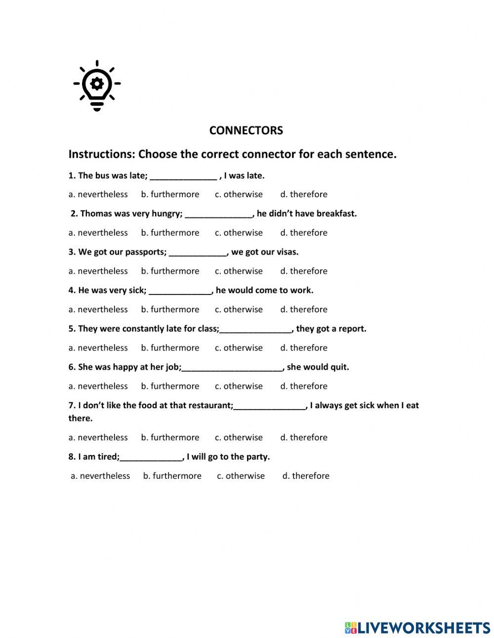 Connectors | Free Interactive Worksheets | 2298967