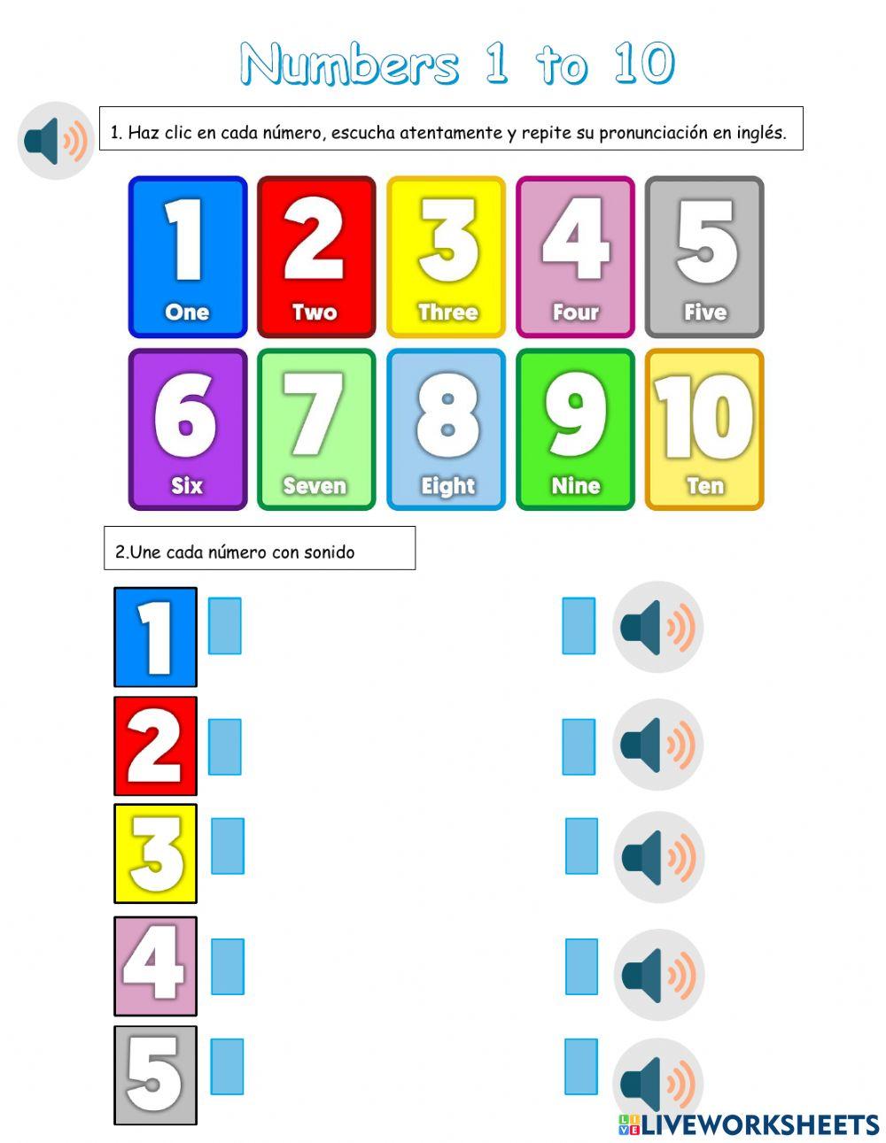 Numbers 1 to 10 online exercise for | Live Worksheets