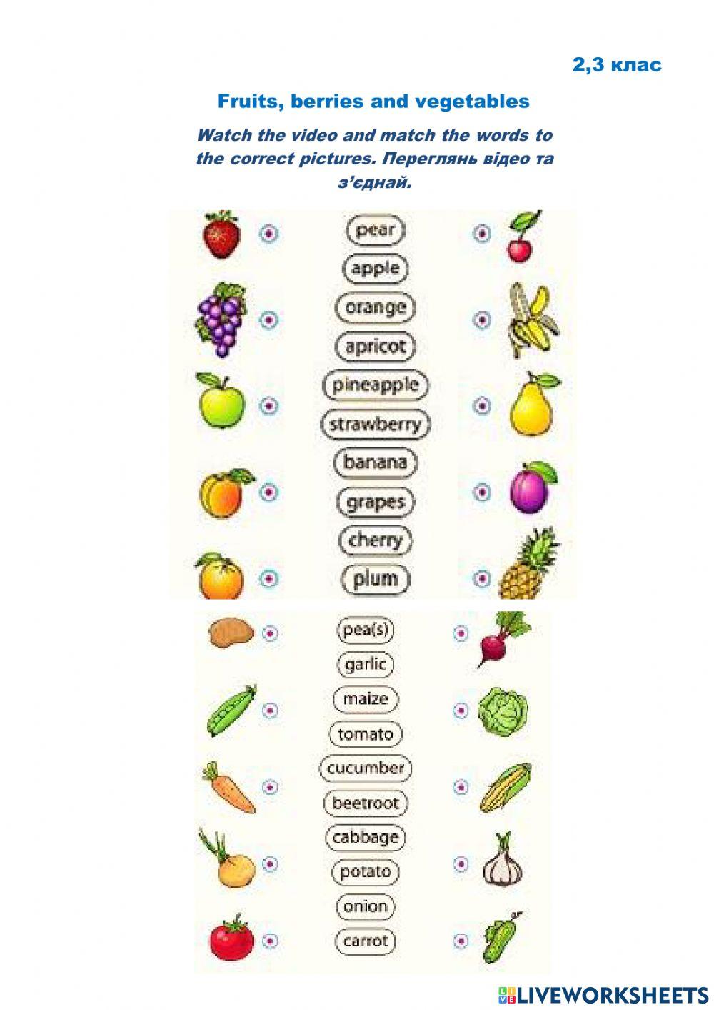 FRUITS VEGETABLES BERRIES online exercise for | Live Worksheets