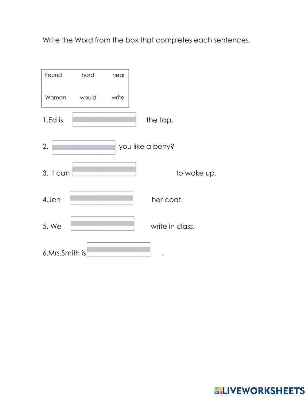 High frequency word worksheet | Live Worksheets