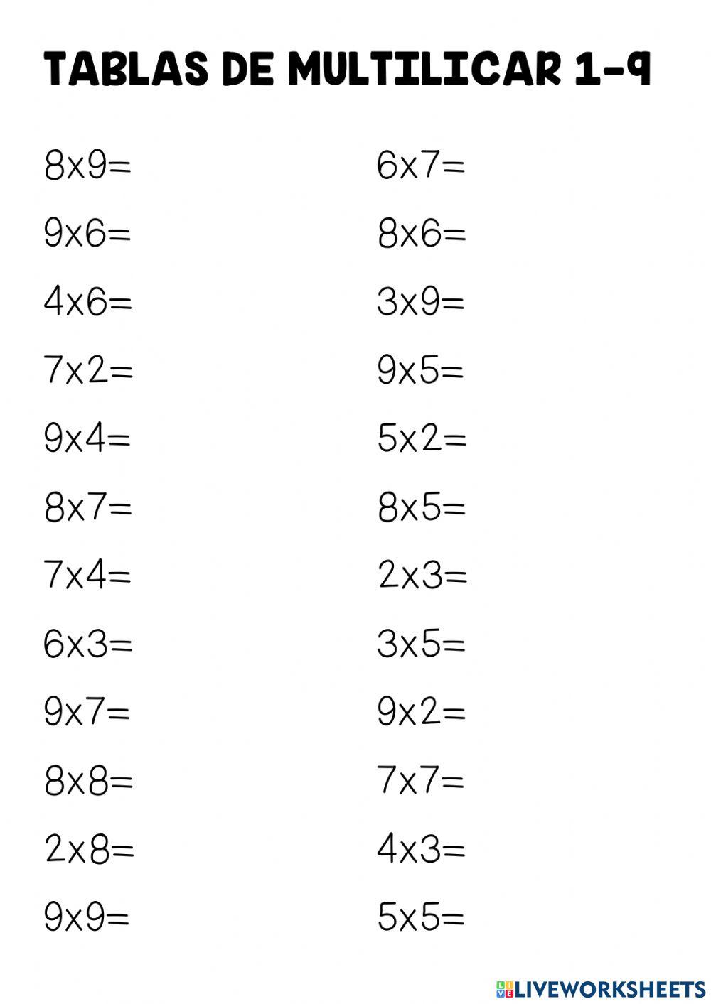 Prueba Online Tablas Multiplicar Worksheet