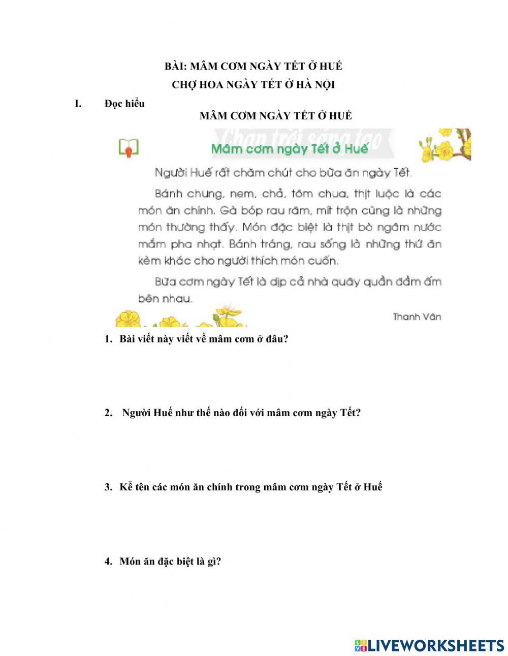 Vietnamese interactive worksheet for 1 | Live Worksheets