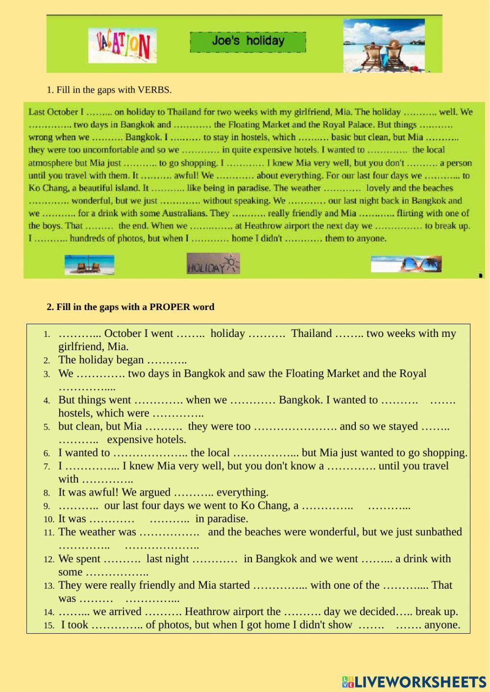 Joe's story | Free Interactive Worksheets | 2300404