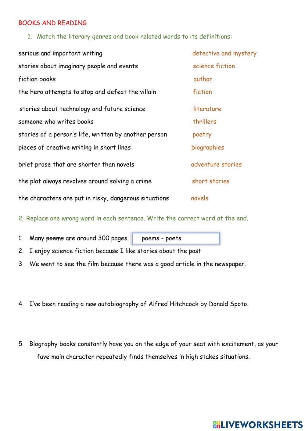 Books free online activity | Live Worksheets