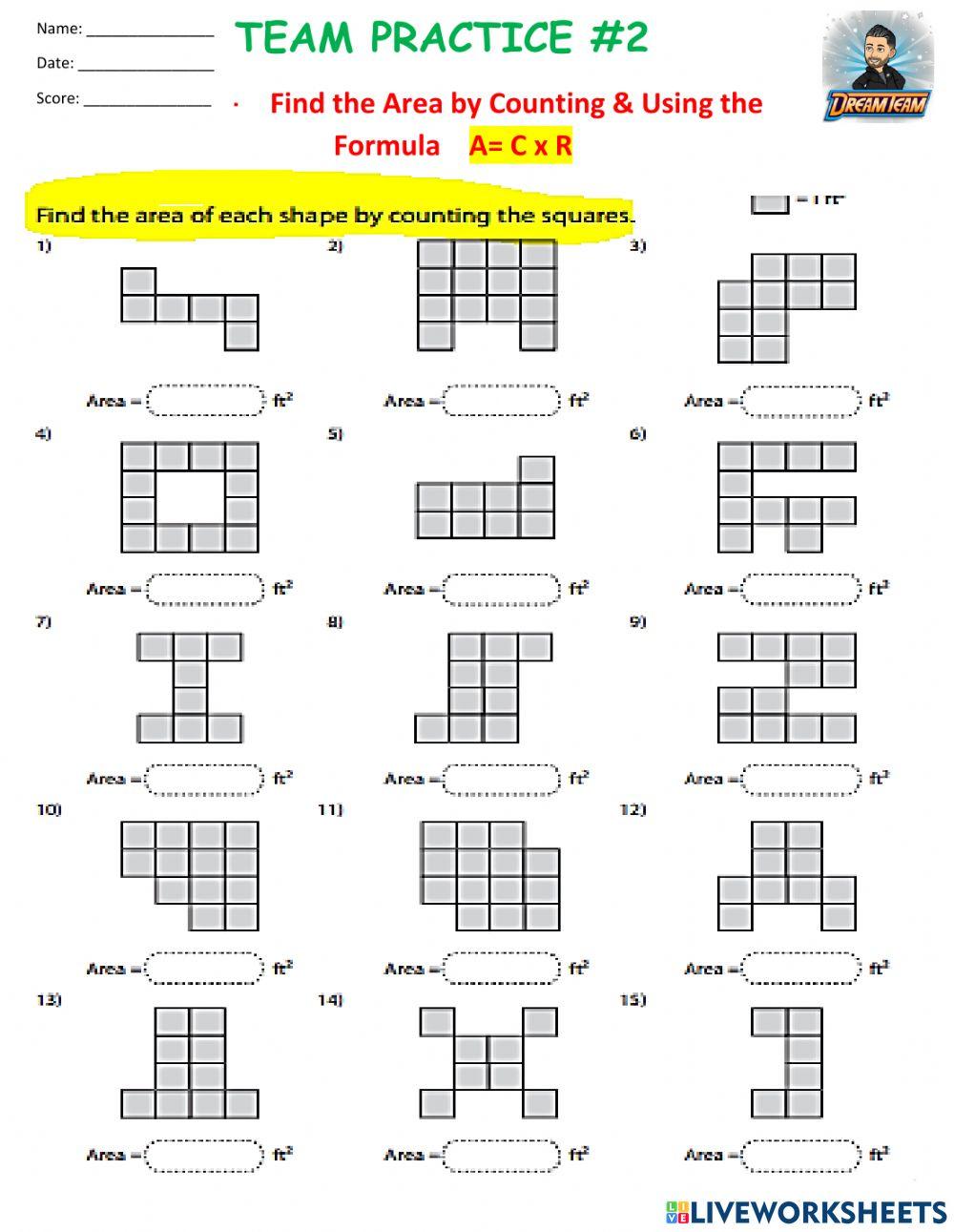 Area Team Practice -2 Area worksheet | Live Worksheets