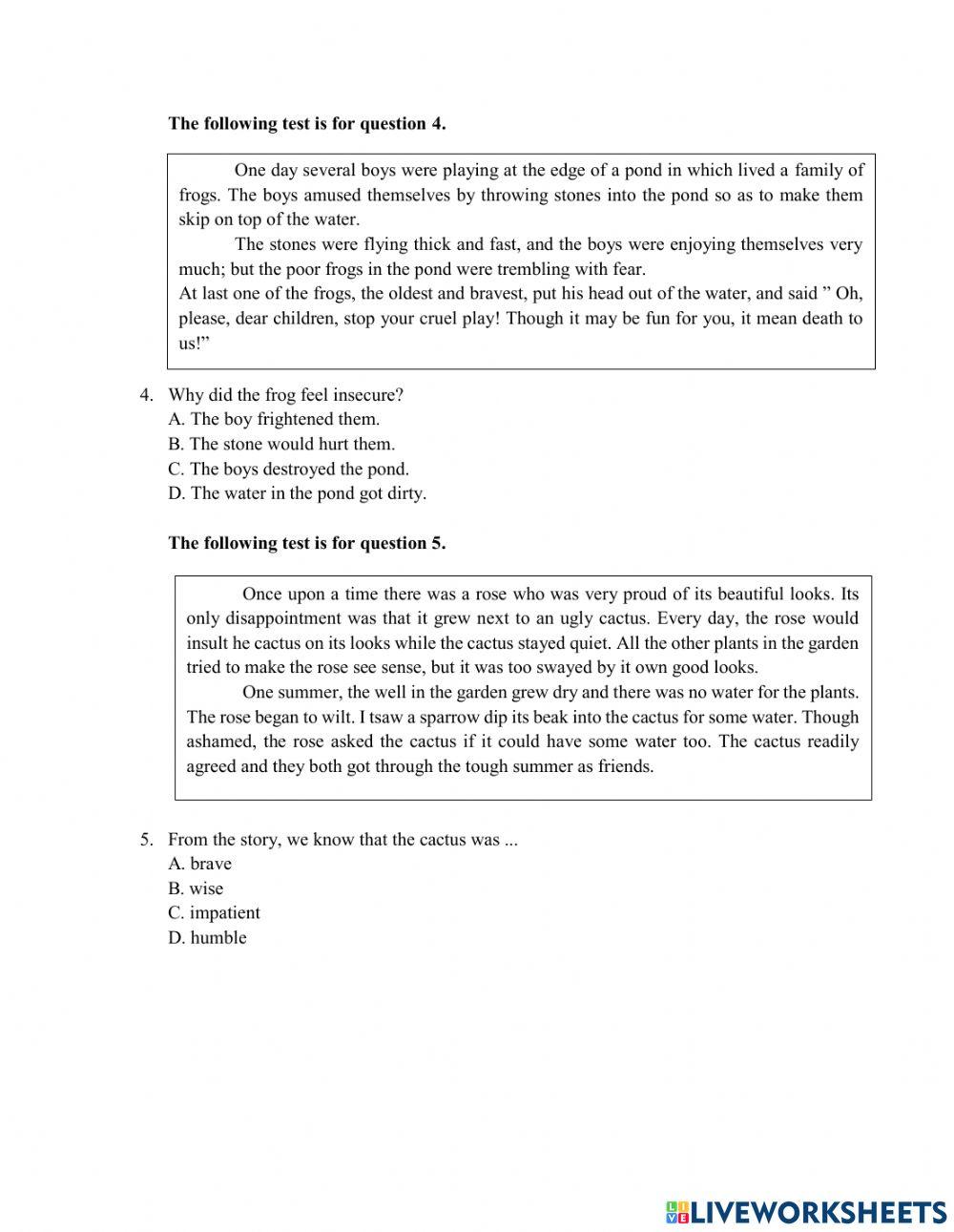 Daily test of narrative text worksheet | Live Worksheets