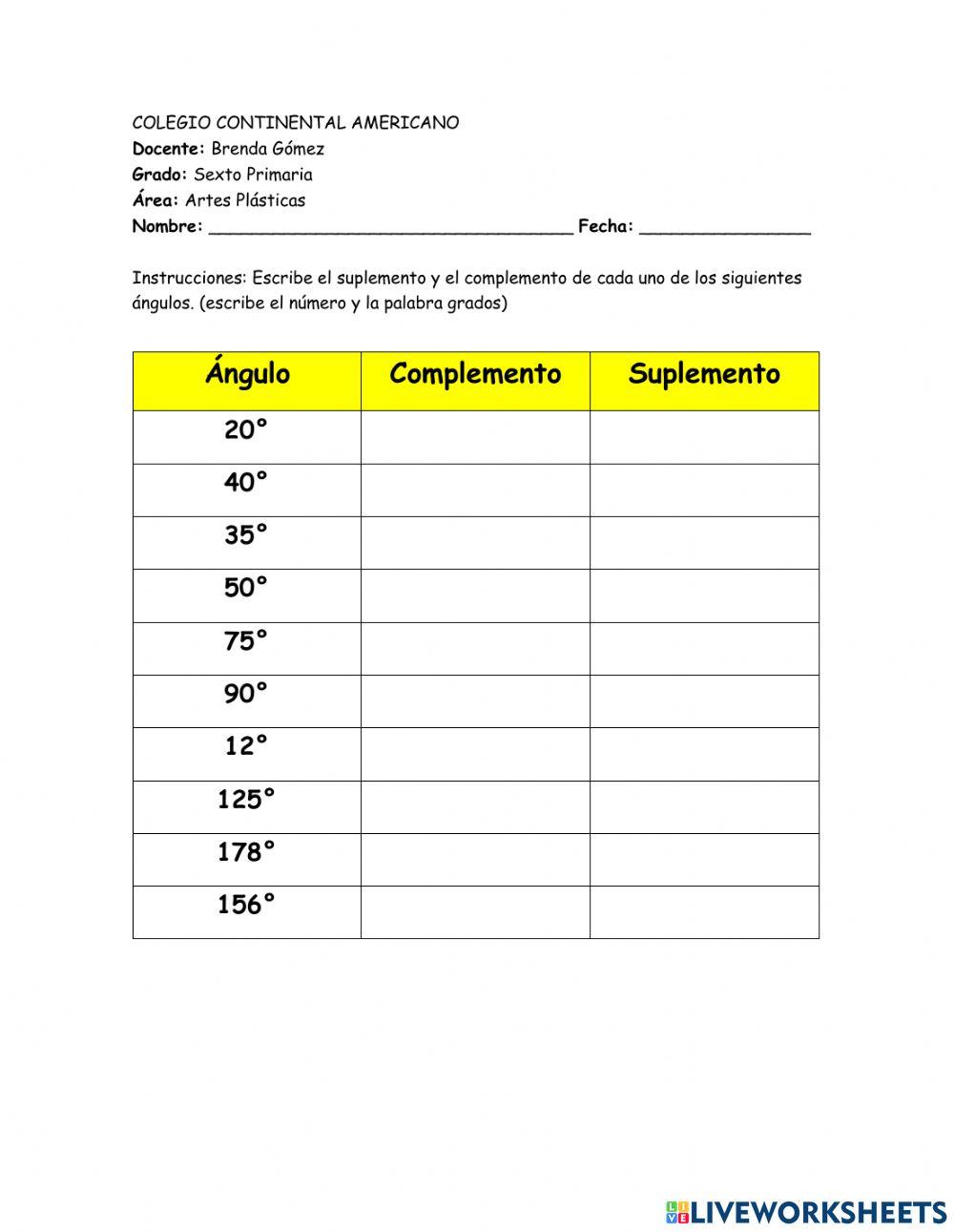 Ángulos complementarios y suplementarios online exercise for | Live ...