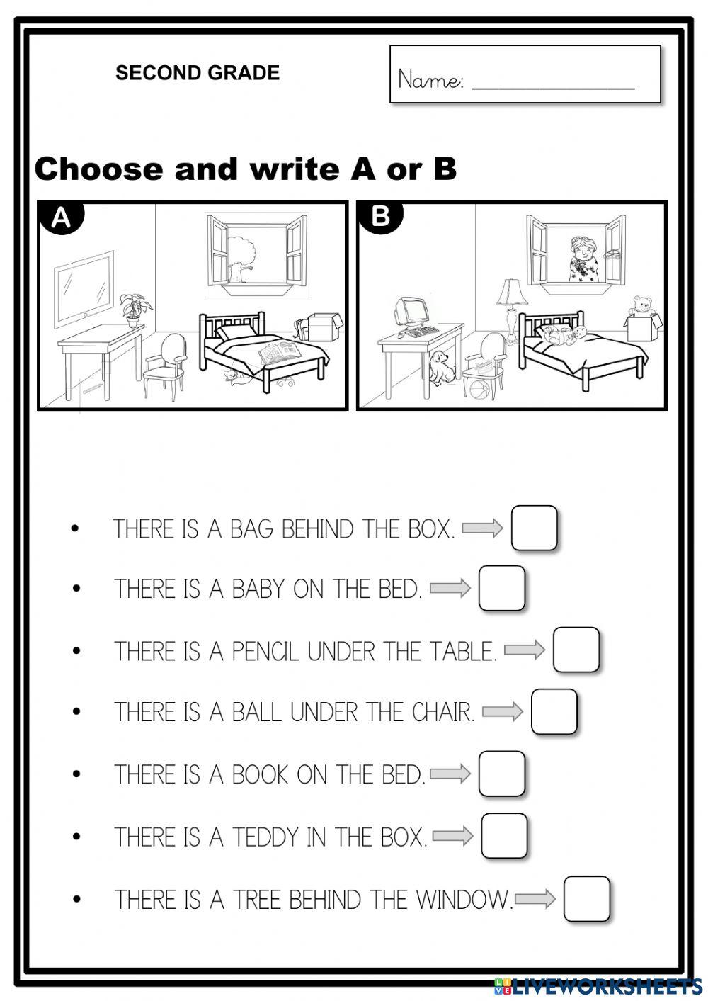 Prepositions of place online exercise for 2nd grade | Live Worksheets