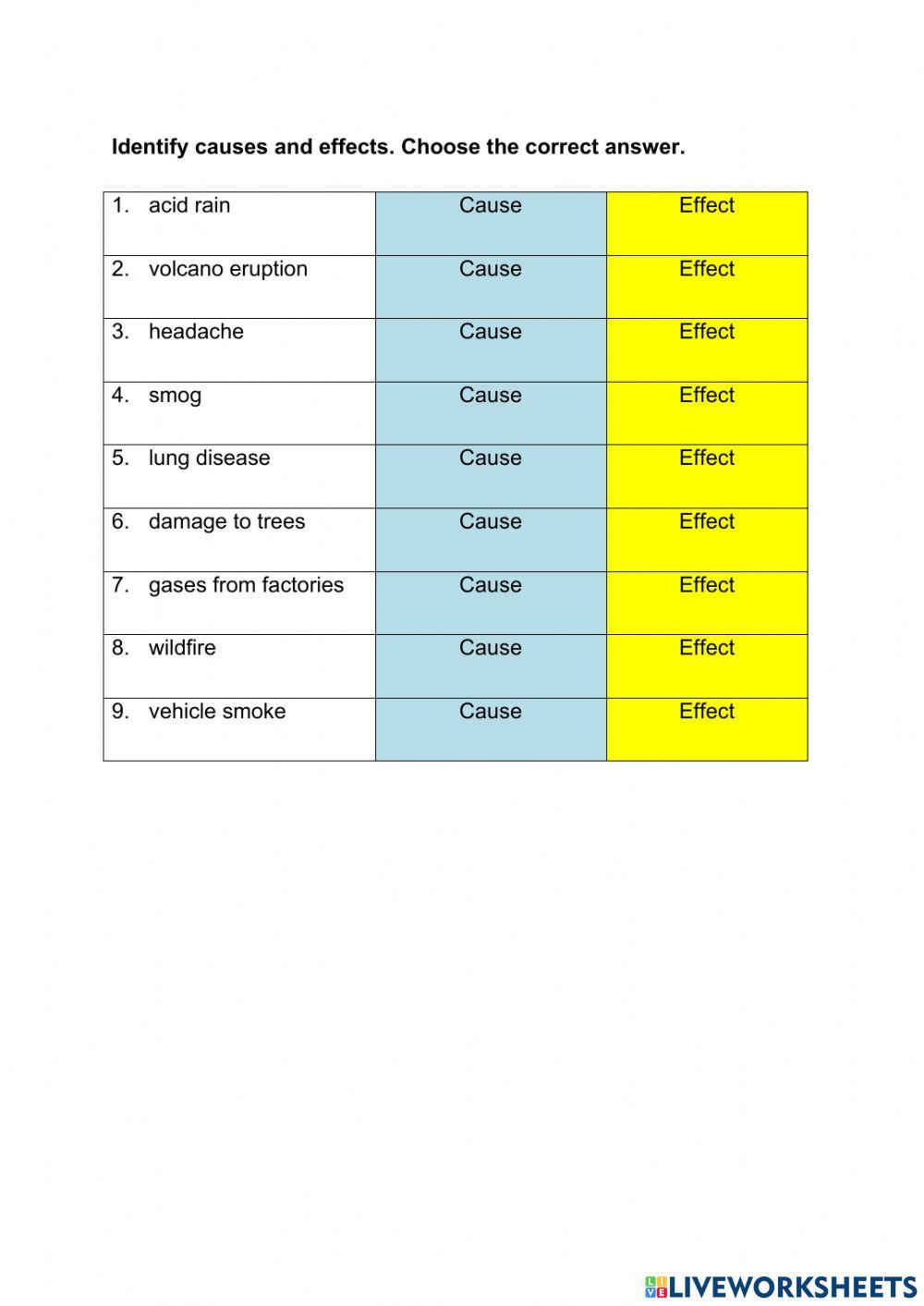 Causes and Effects Matching Exercises online exercise for | Live Worksheets