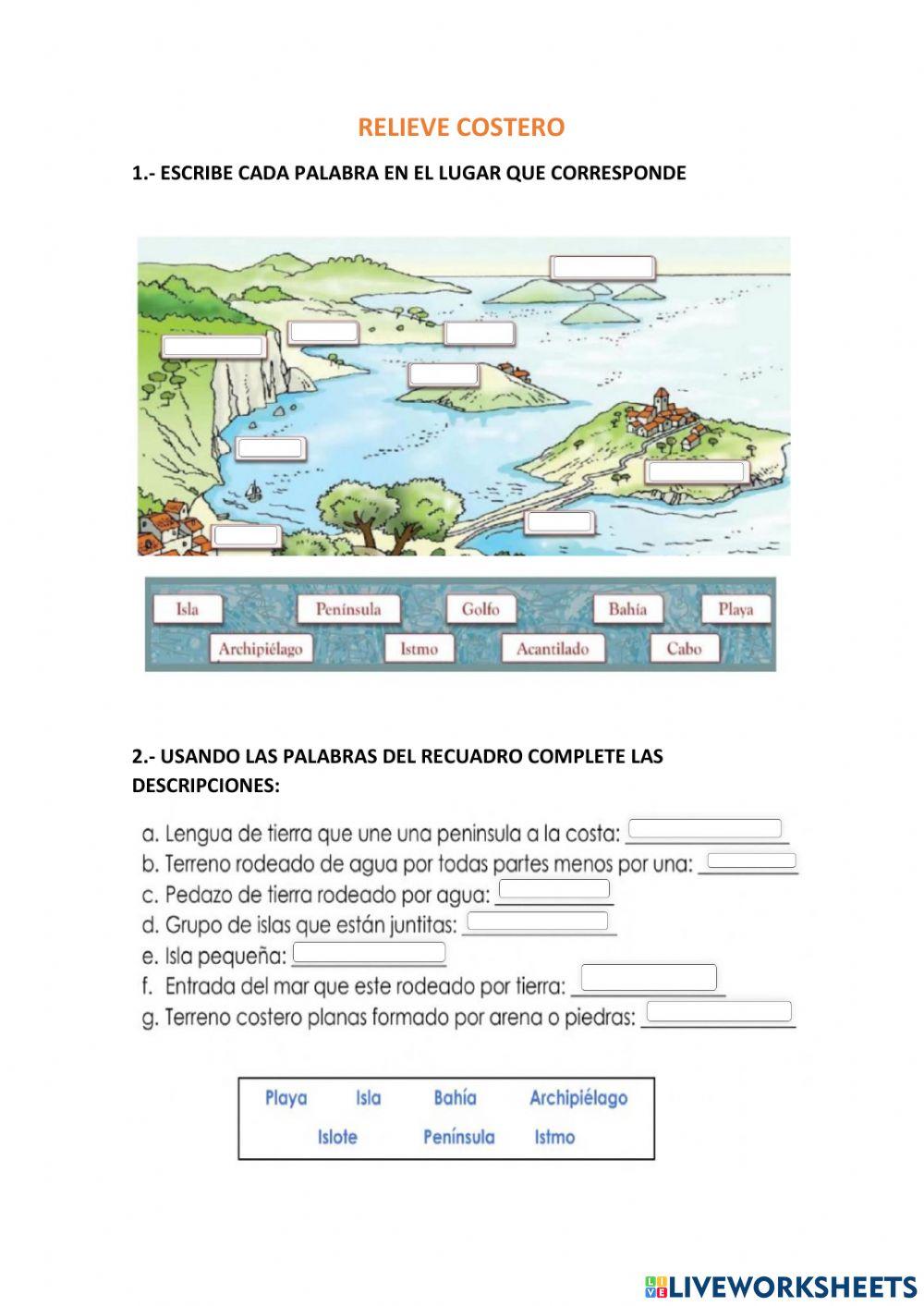 Relieve costero | Free Interactive Worksheets | 2301392