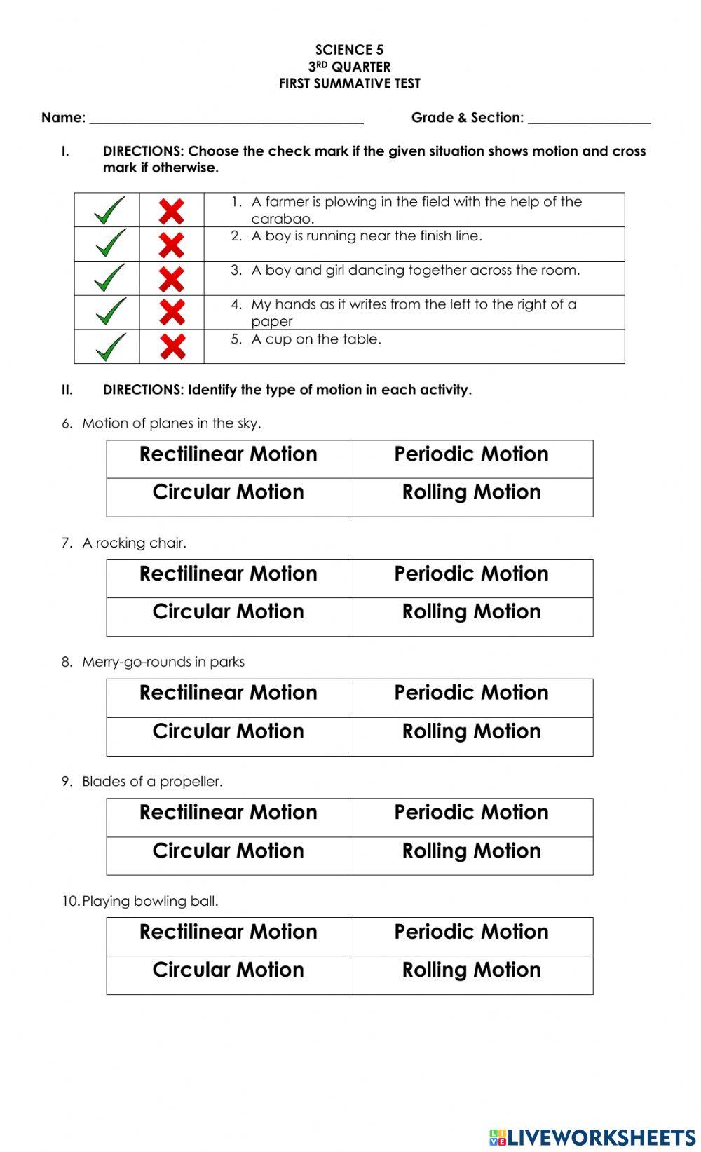 Sci 5 st 1 worksheet | Live Worksheets