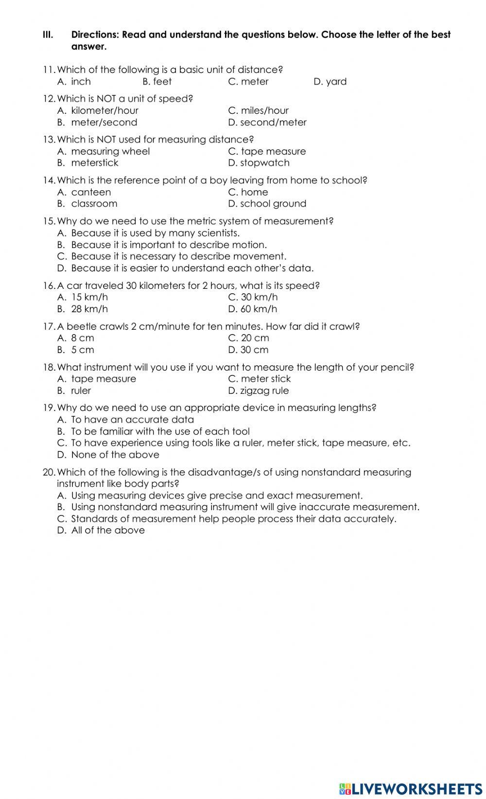 Sci 5 st 1 worksheet | Live Worksheets
