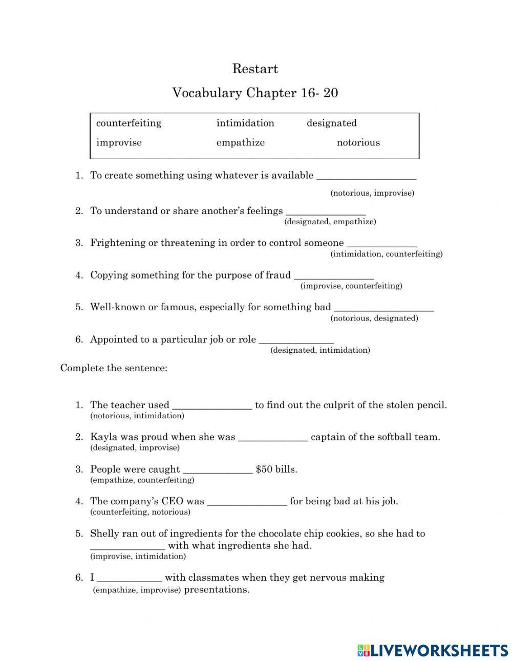 Restart Chapter 16- 20 AD online exercise for | Live Worksheets