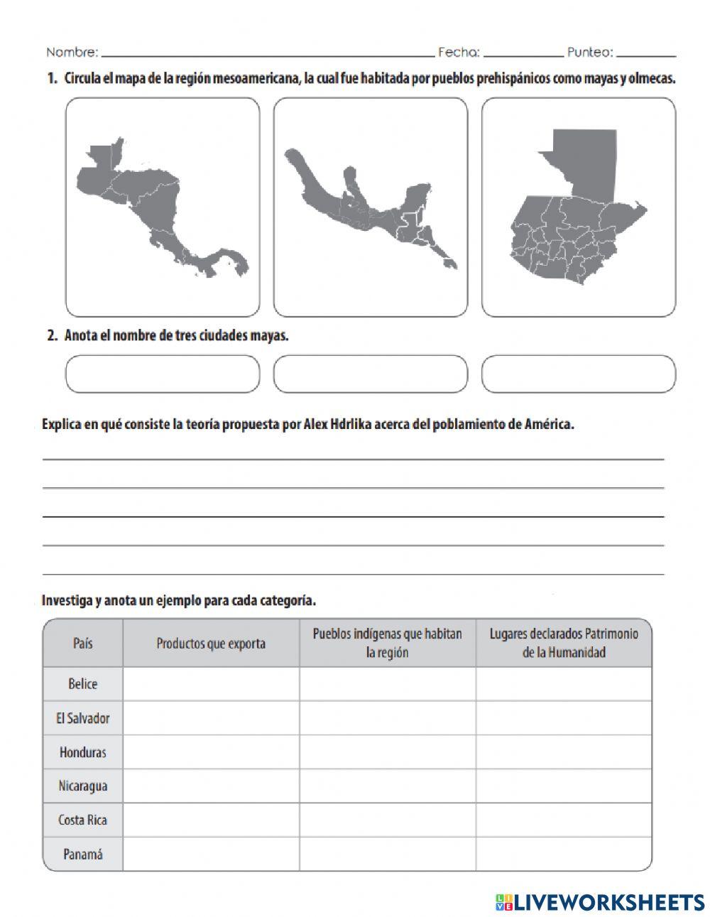 Mesoamérica | Free Interactive Worksheets | 2301959