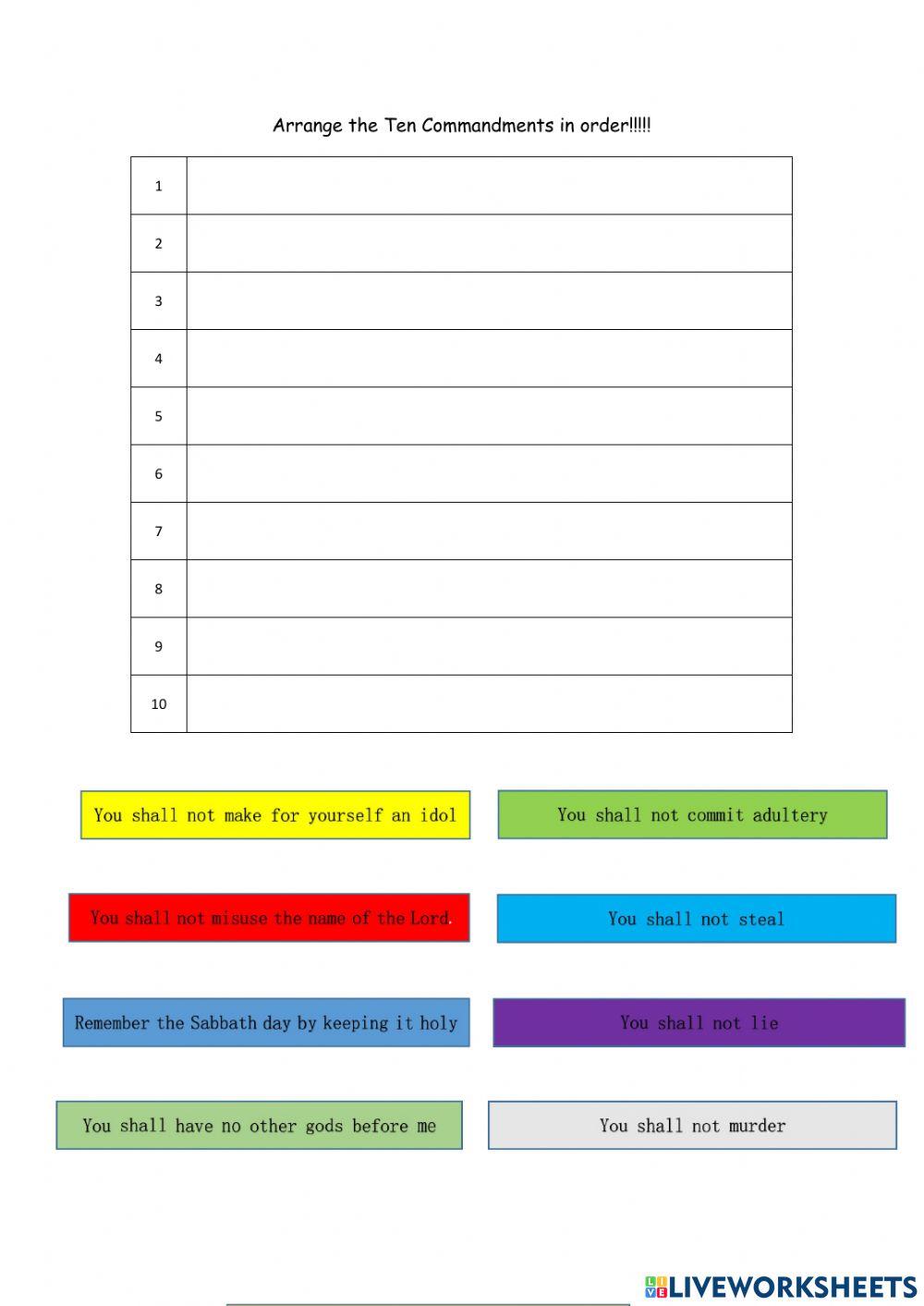10 commandments | Doreen Chieng | Live Worksheets