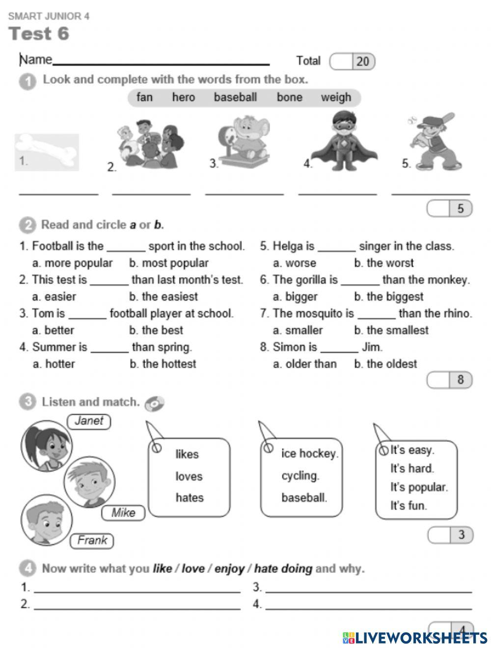 Smart Junior 4 Module 6 Test online exercise for | Live Worksheets