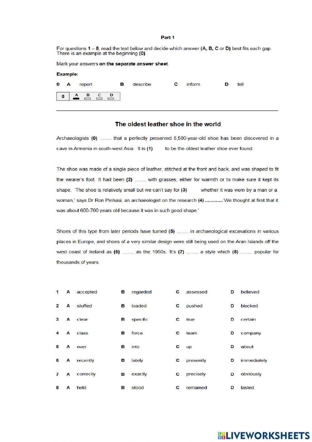 Fce interactive activity for upper-intermediate | Live Worksheets