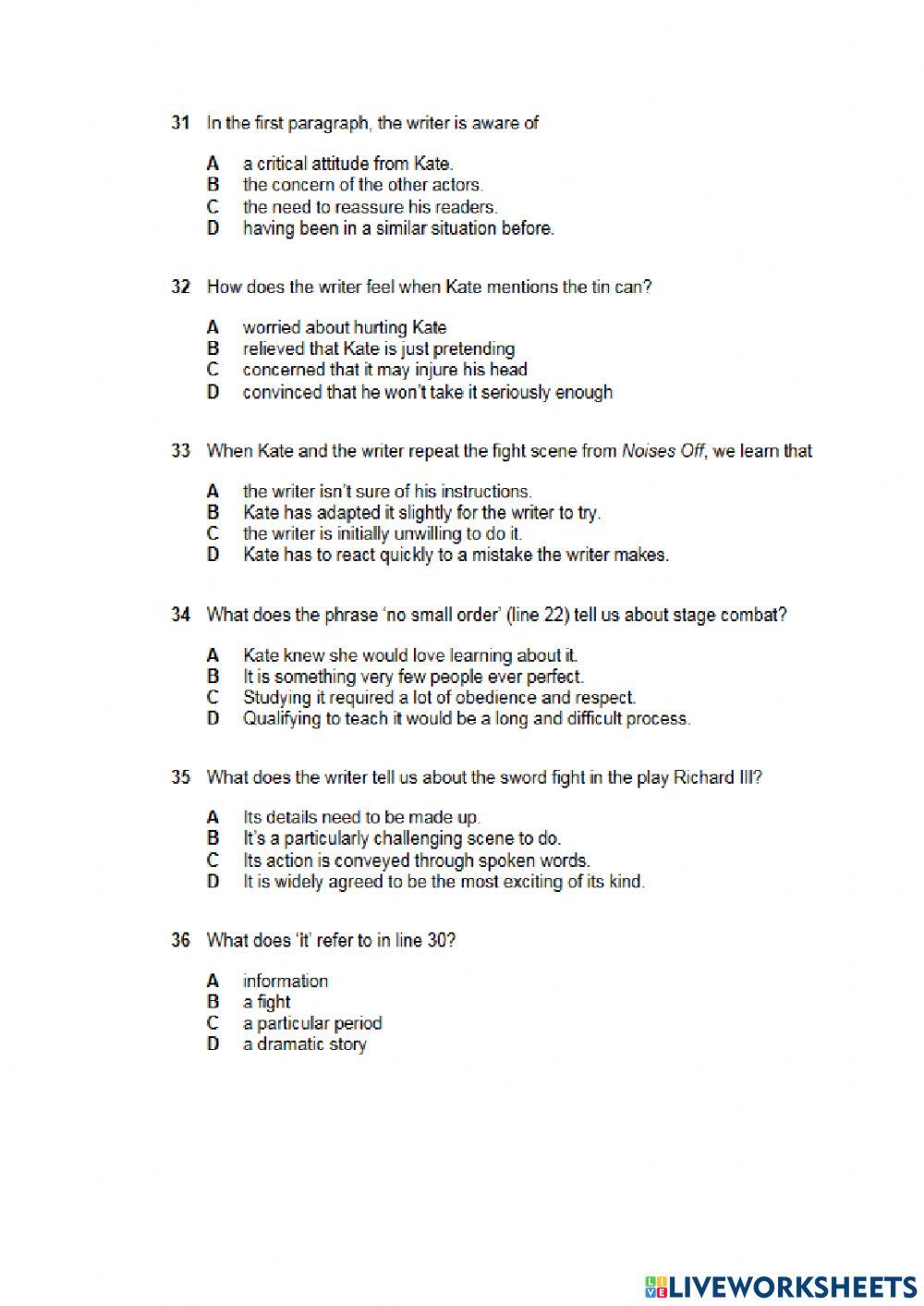 Fce interactive activity for upper-intermediate | Live Worksheets