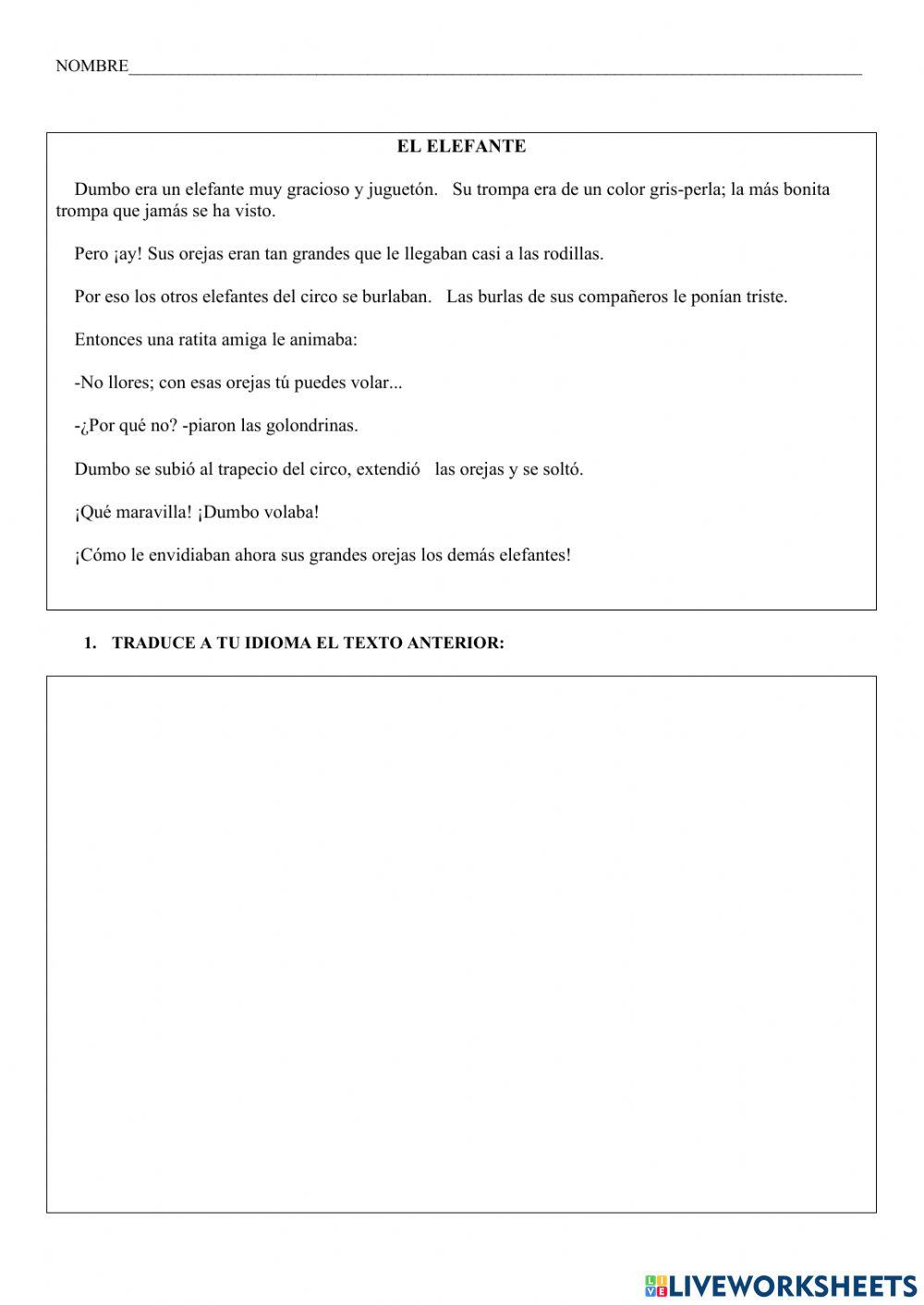 Lectura comprensiva: dumbo worksheet | Live Worksheets