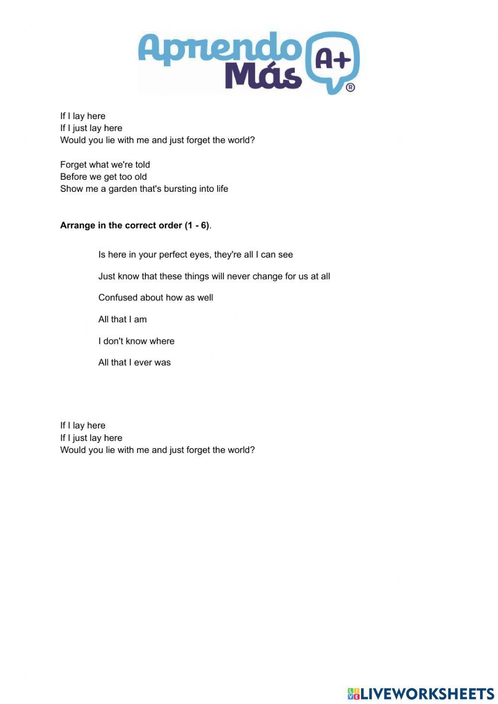 Chasing Cars by Snow Patrol online exercise for | Live Worksheets