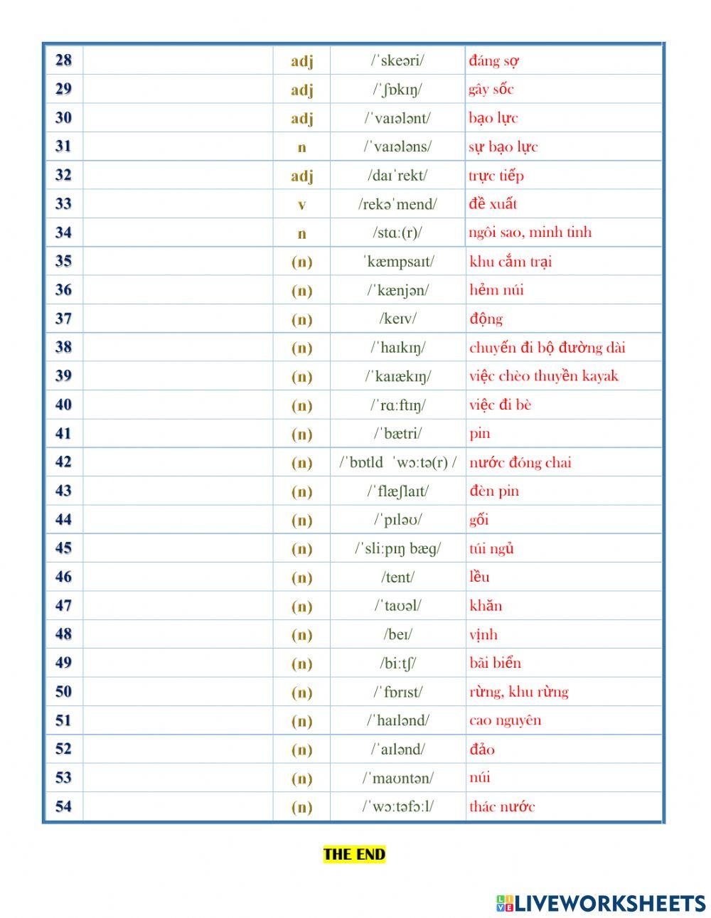 E6. vocabulary unit 6+7 worksheet | Live Worksheets