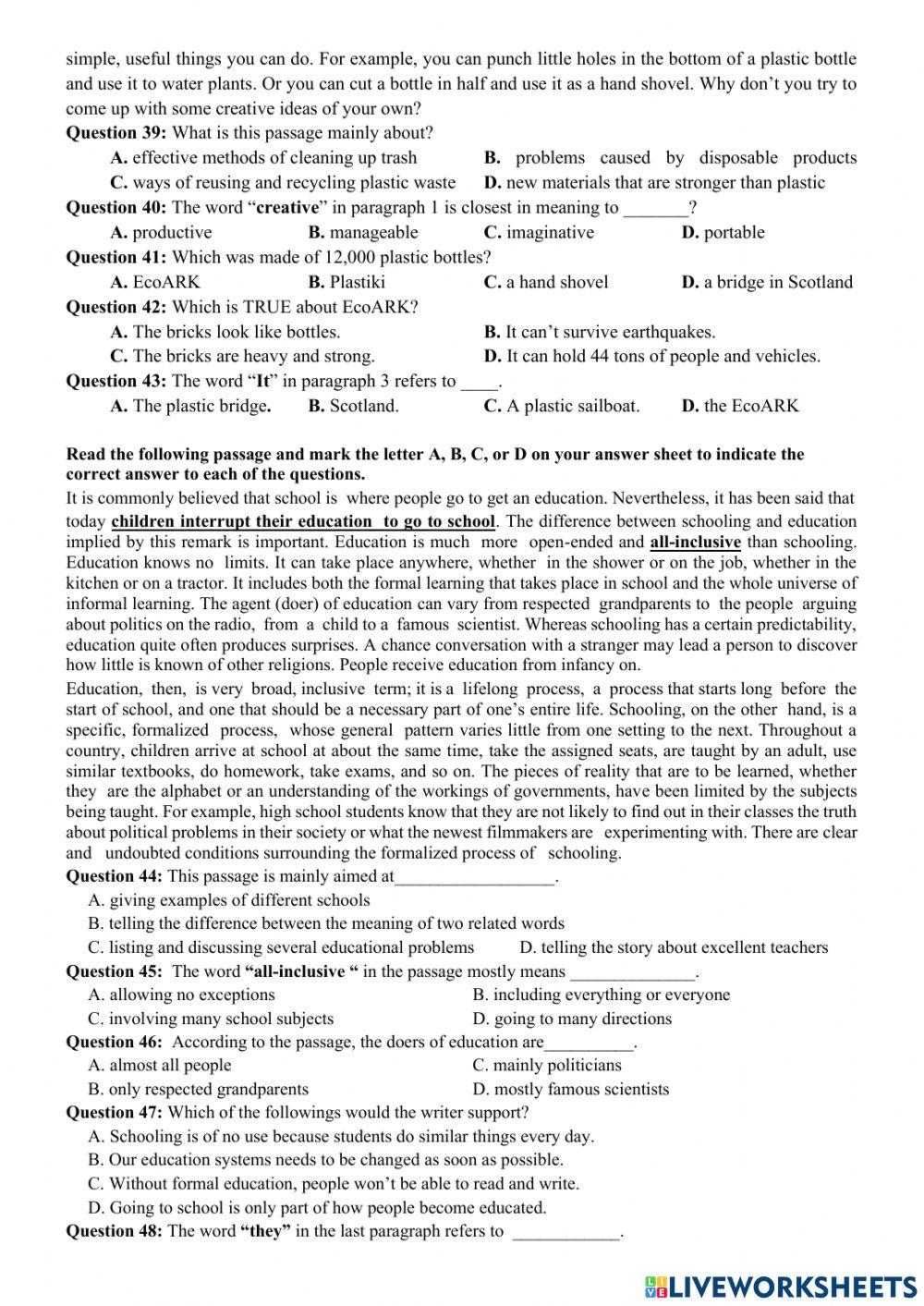 Sample test for the second mid term test (grade 12) worksheet | Live ...