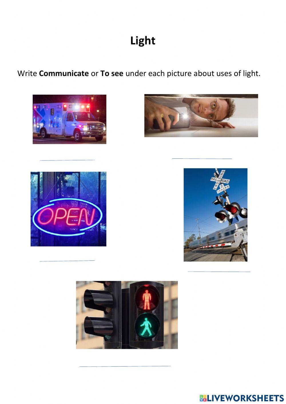 Uses of light | Free Interactive Worksheets | 2303092