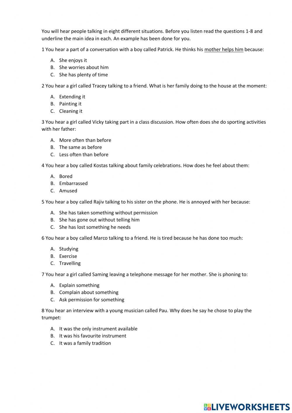 FCE listening online pdf activity | Live Worksheets