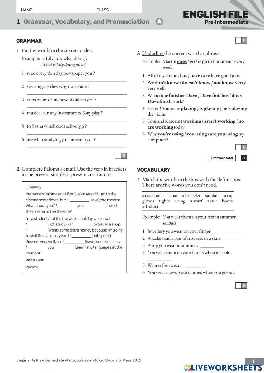 EF - TEST - Pre… | Free Interactive Worksheets | 5381008