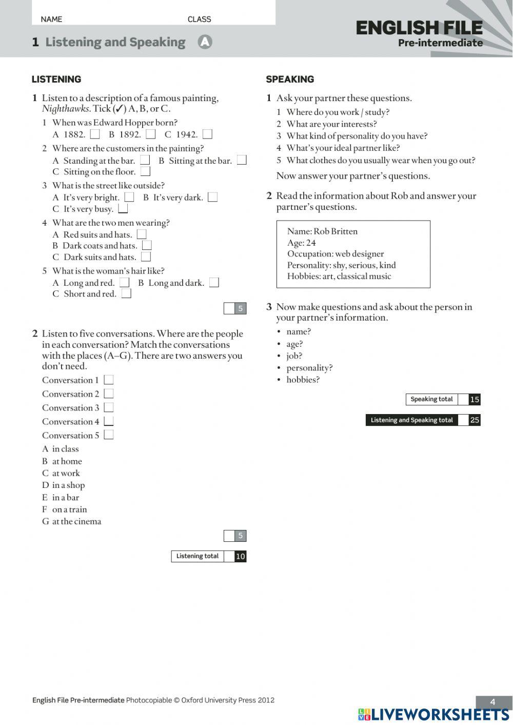 EF - TEST - Pre… | Free Interactive Worksheets | 5381008