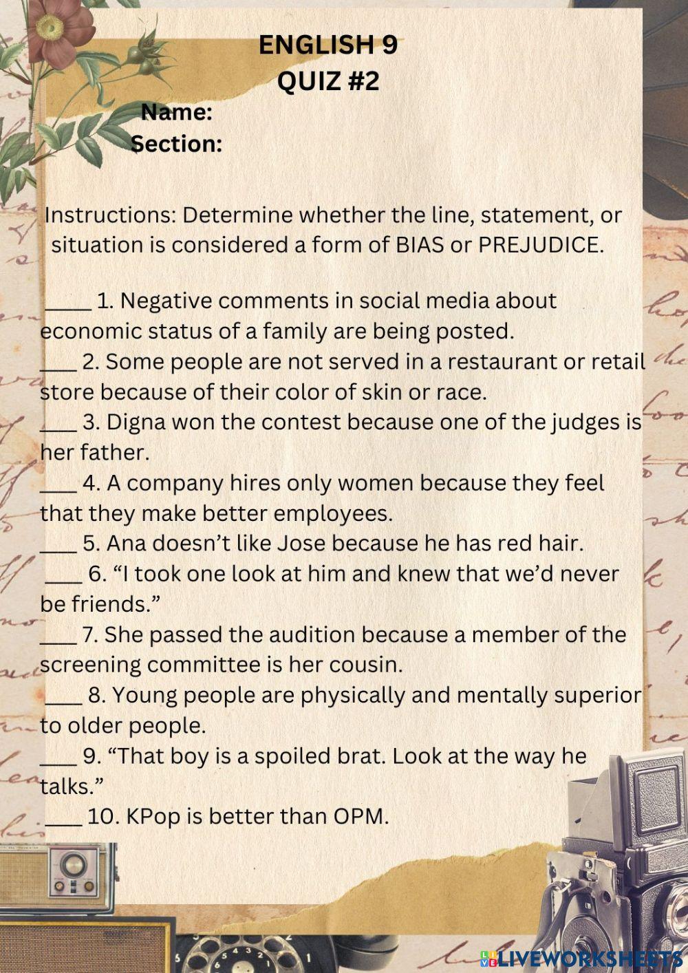 QUIZ-2 online exercise for | Live Worksheets