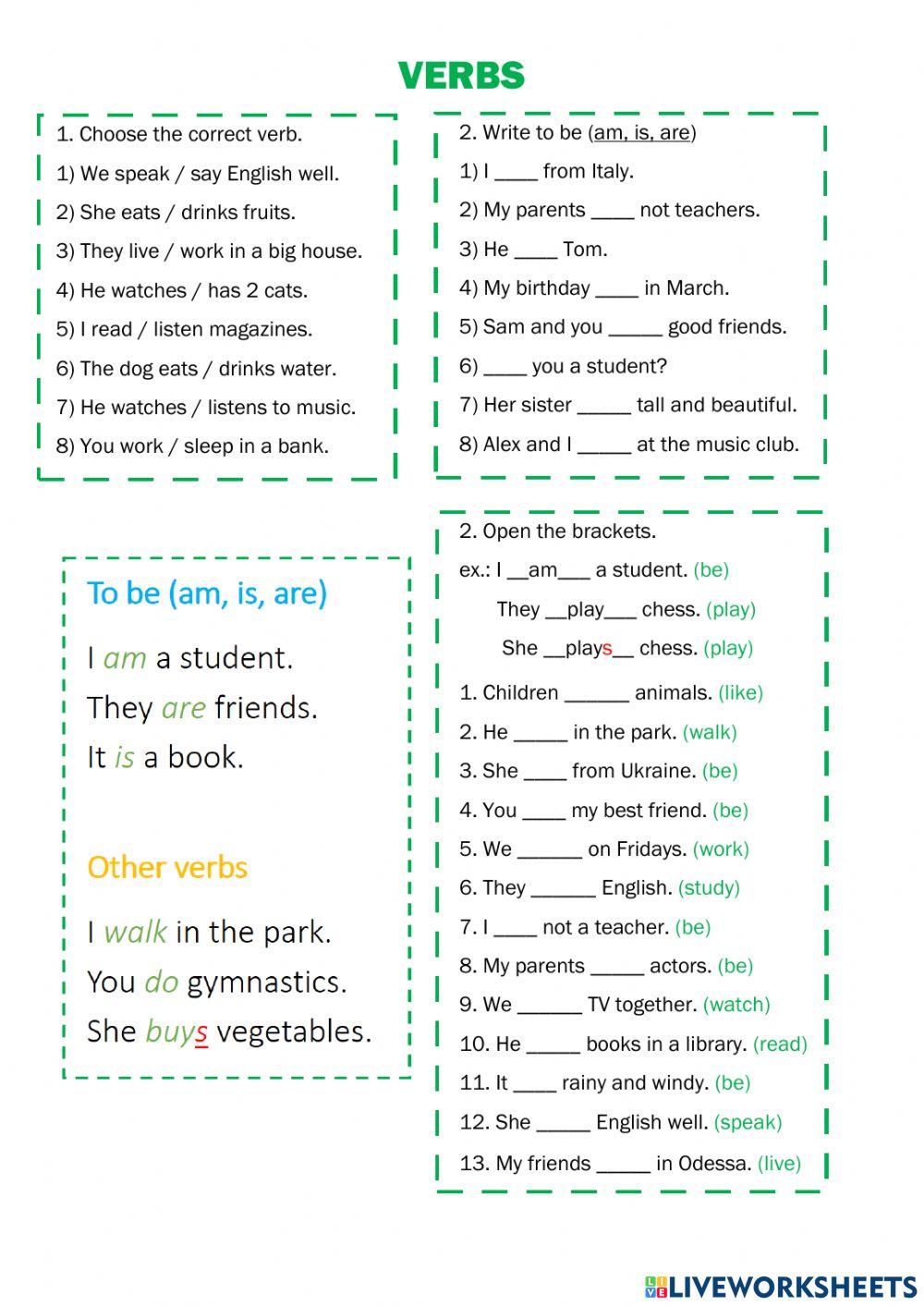 Verbs 2303852 | OlenaO | Live Worksheets
