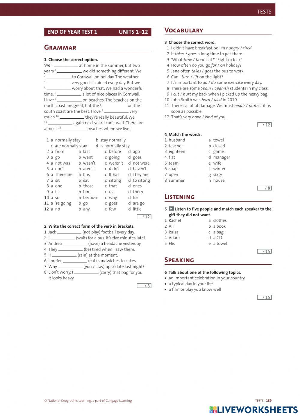 Outcomes-Beginner-EOT-1 online exercise for | Live Worksheets