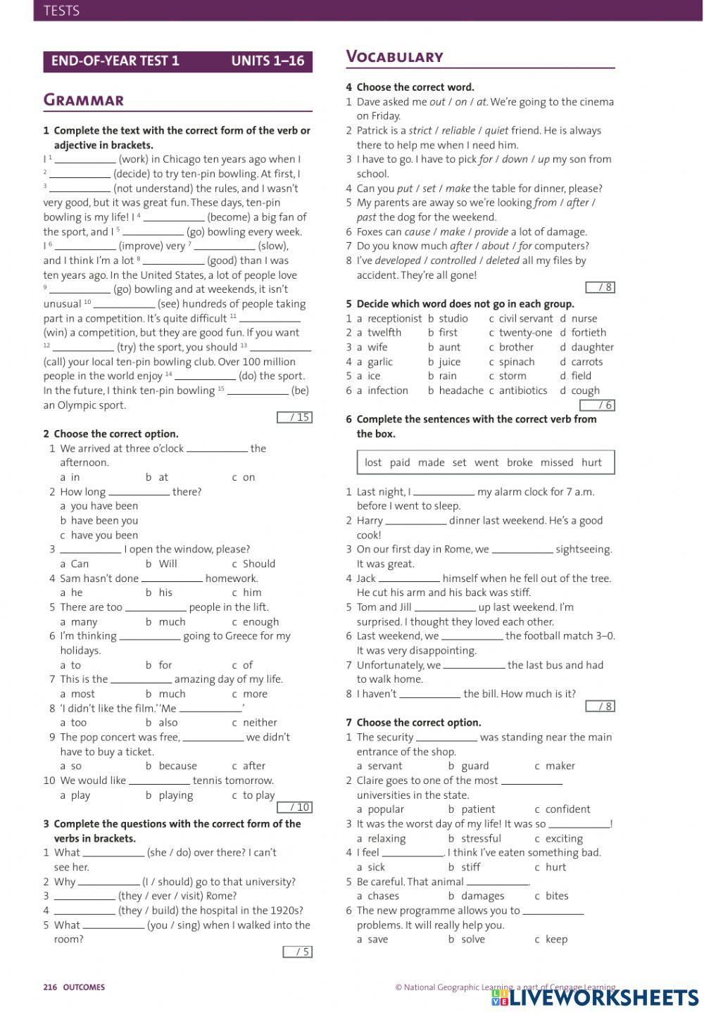 Outcomes-Elementary-EOT-1 online exercise for | Live Worksheets