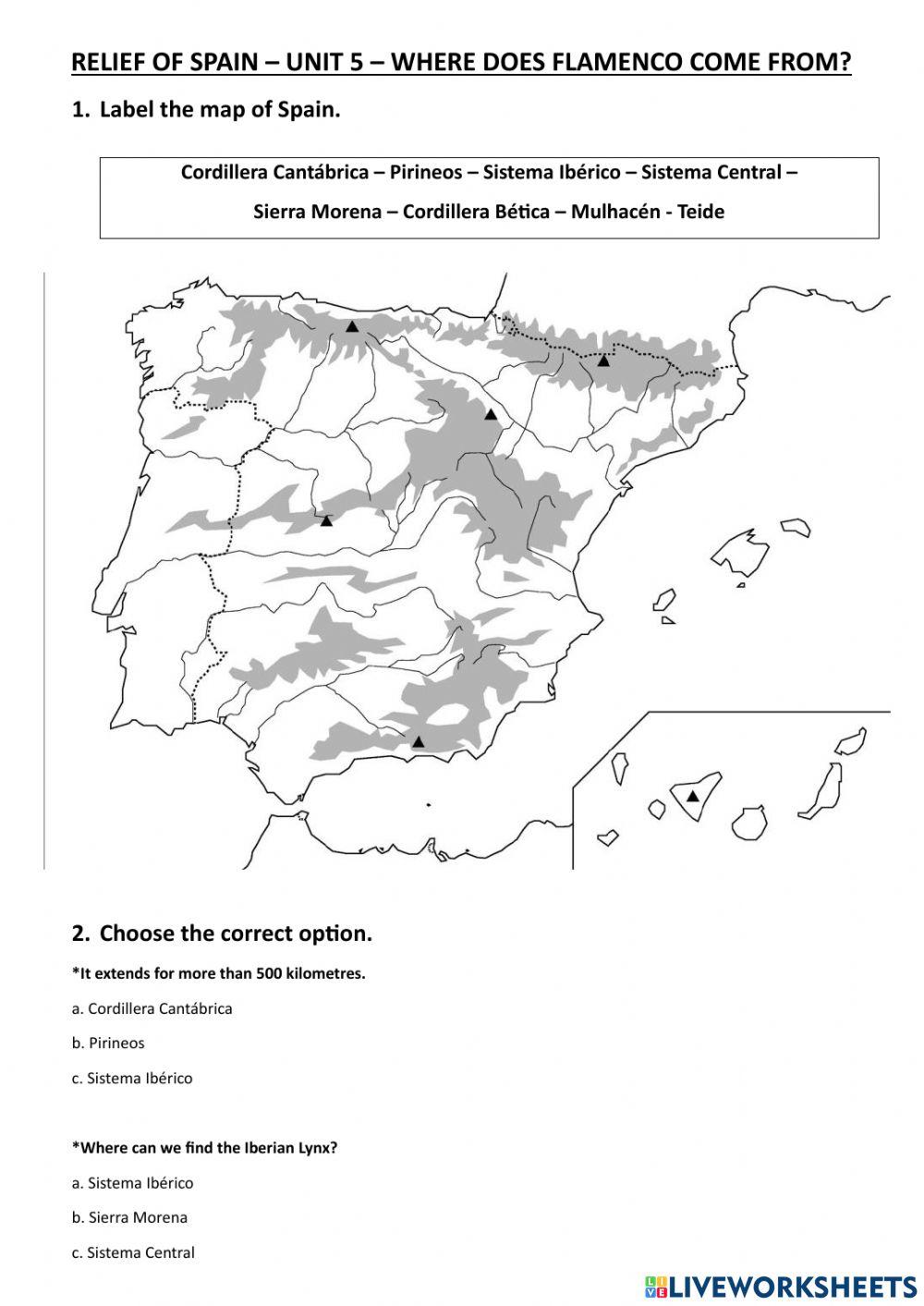 Relief of Spain | Free Interactive Worksheets | 2303959