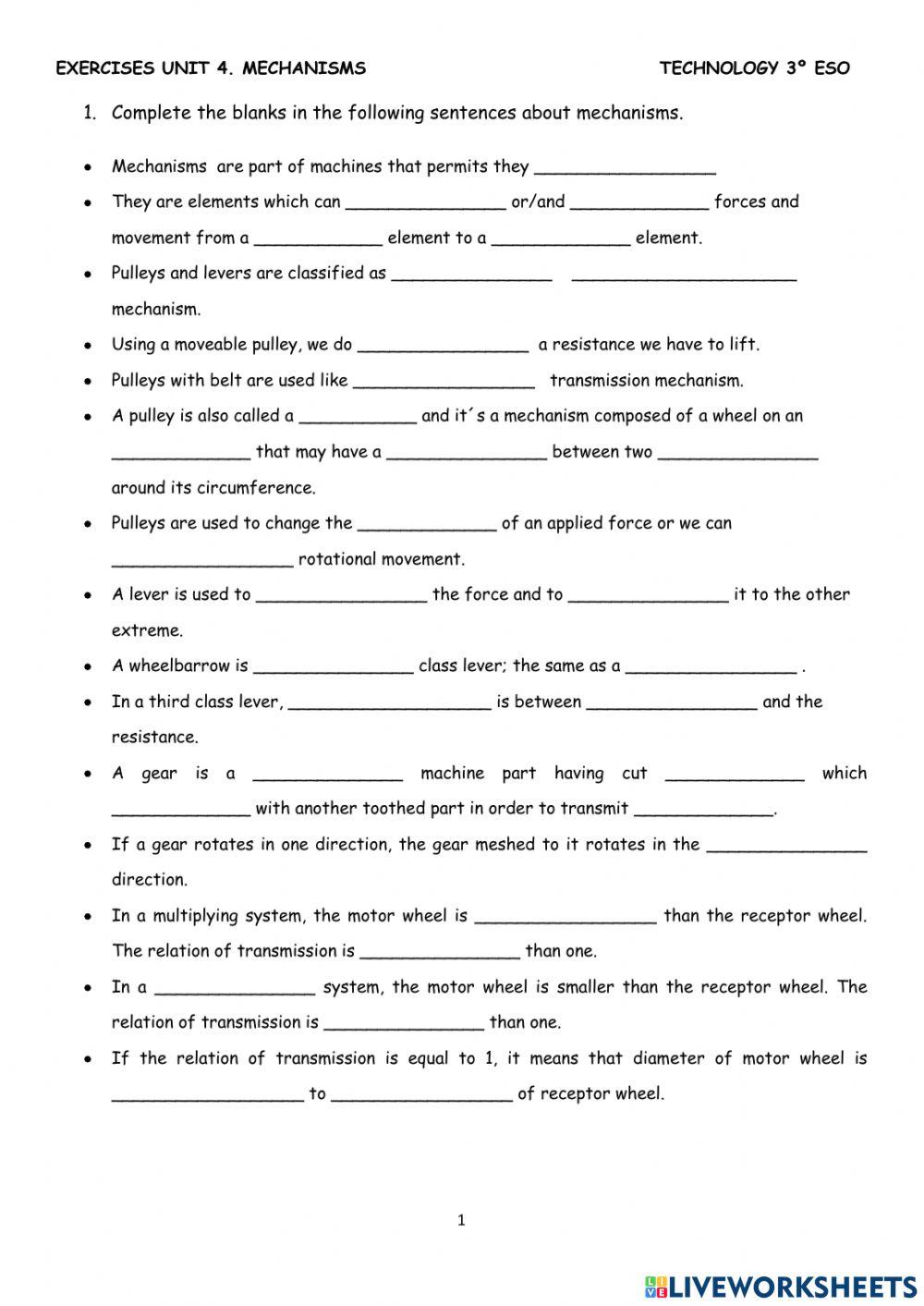 MECHANISMS 3º ESO online exercise for | Live Worksheets