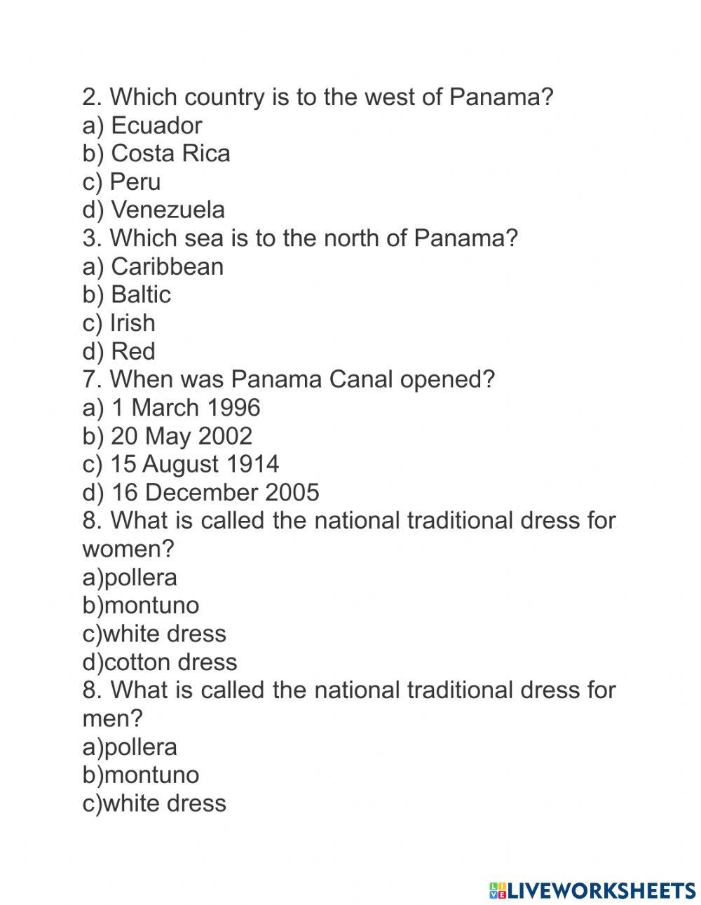 Panama online exercise for | Live Worksheets