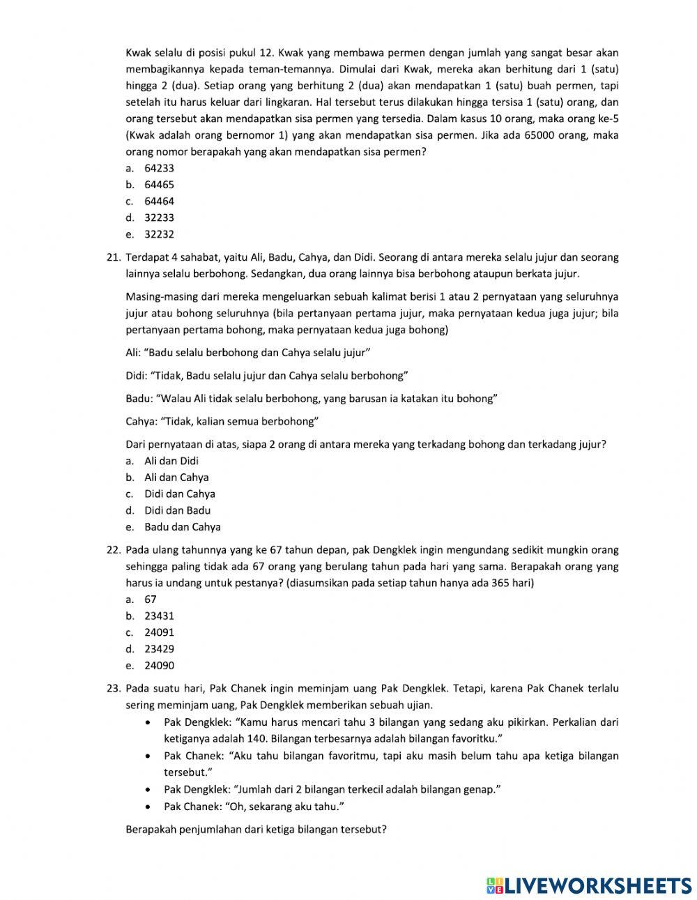 SOAL 1a | Free Interactive Worksheets | 2551333