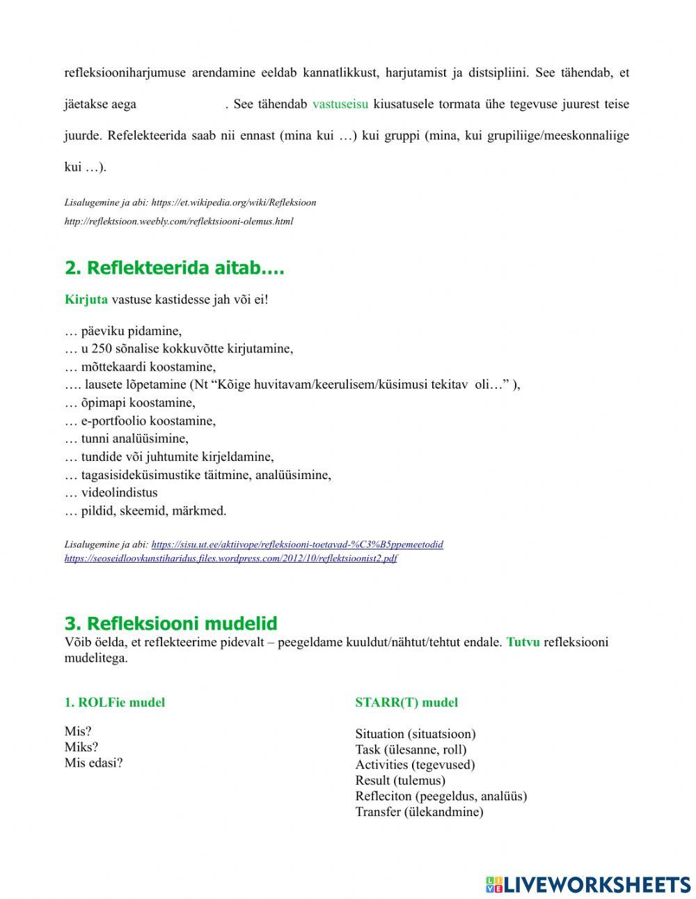 Refleksioon online exercise for | Live Worksheets