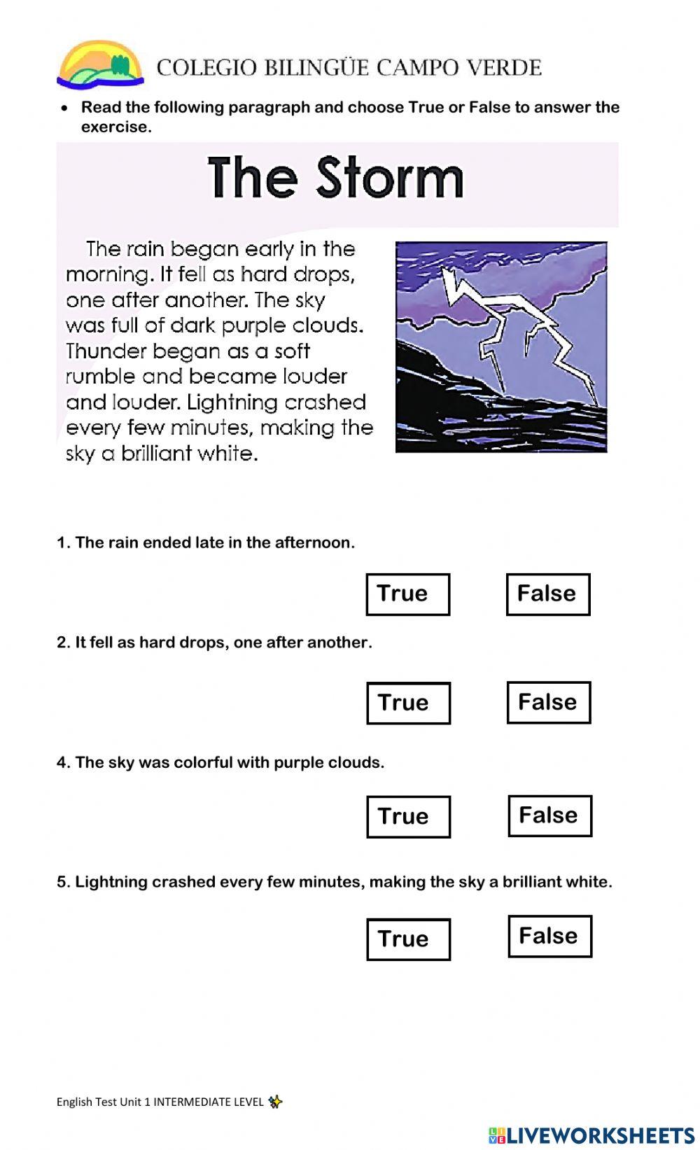 English Test Unit 1 Intermediate Level online exercise for | Live ...