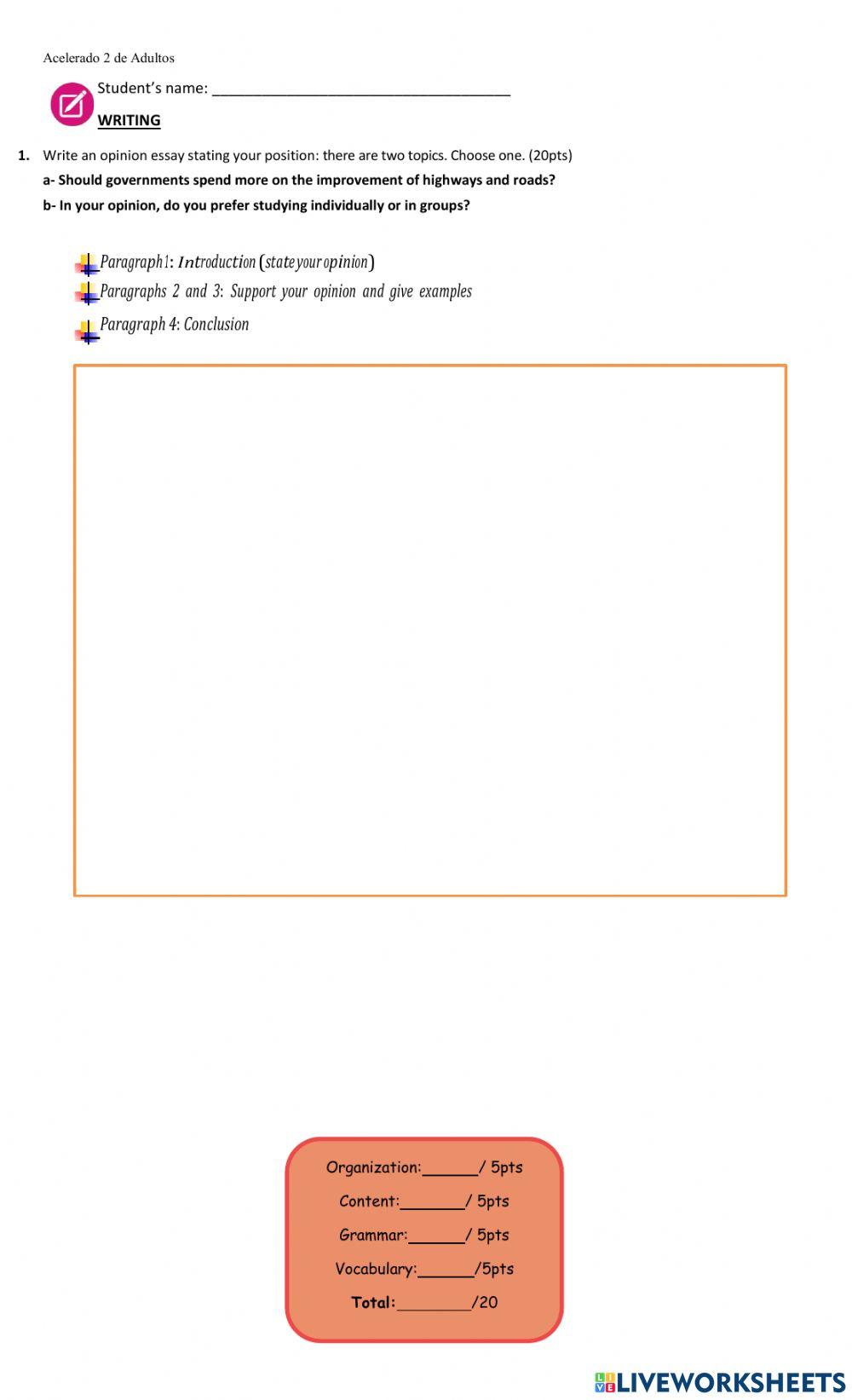 Composition exercise for Adultos | Live Worksheets