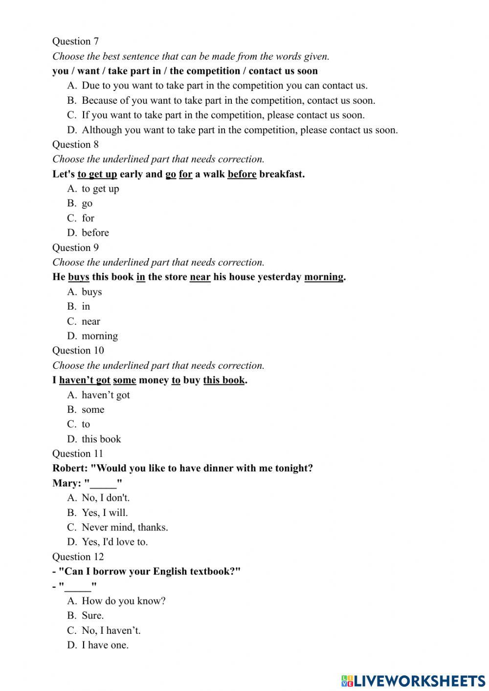 C Online Exercise For | Live Worksheets