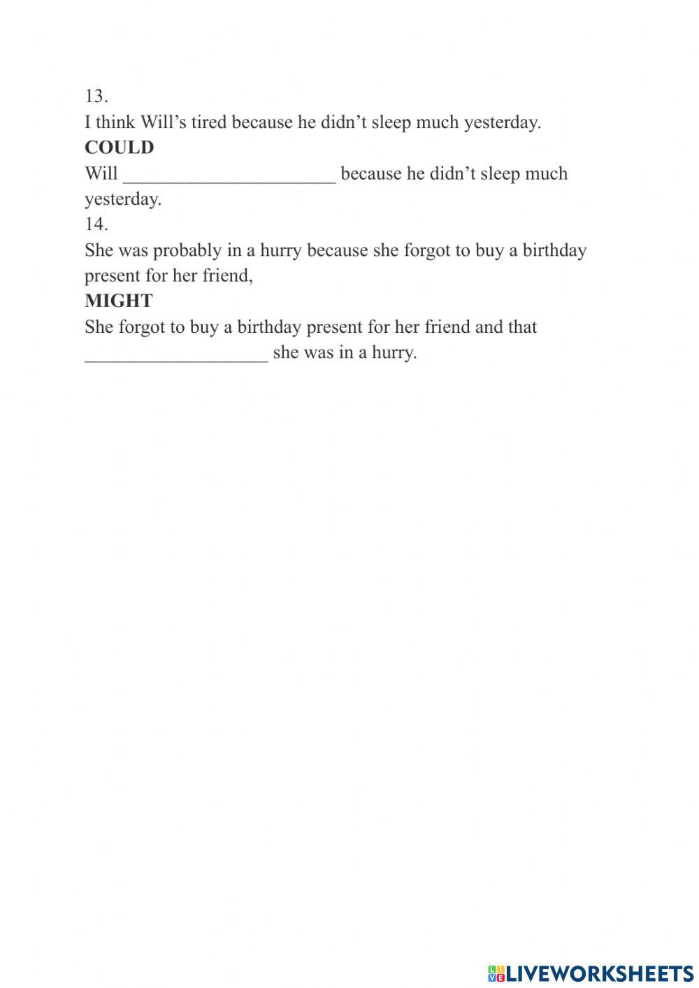 Modals of deduc… | Free Interactive Worksheets | 2305153