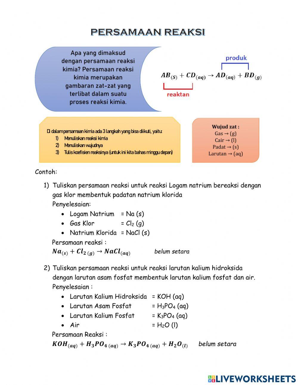 Persamaan Reaksi Kimia | Live Worksheets