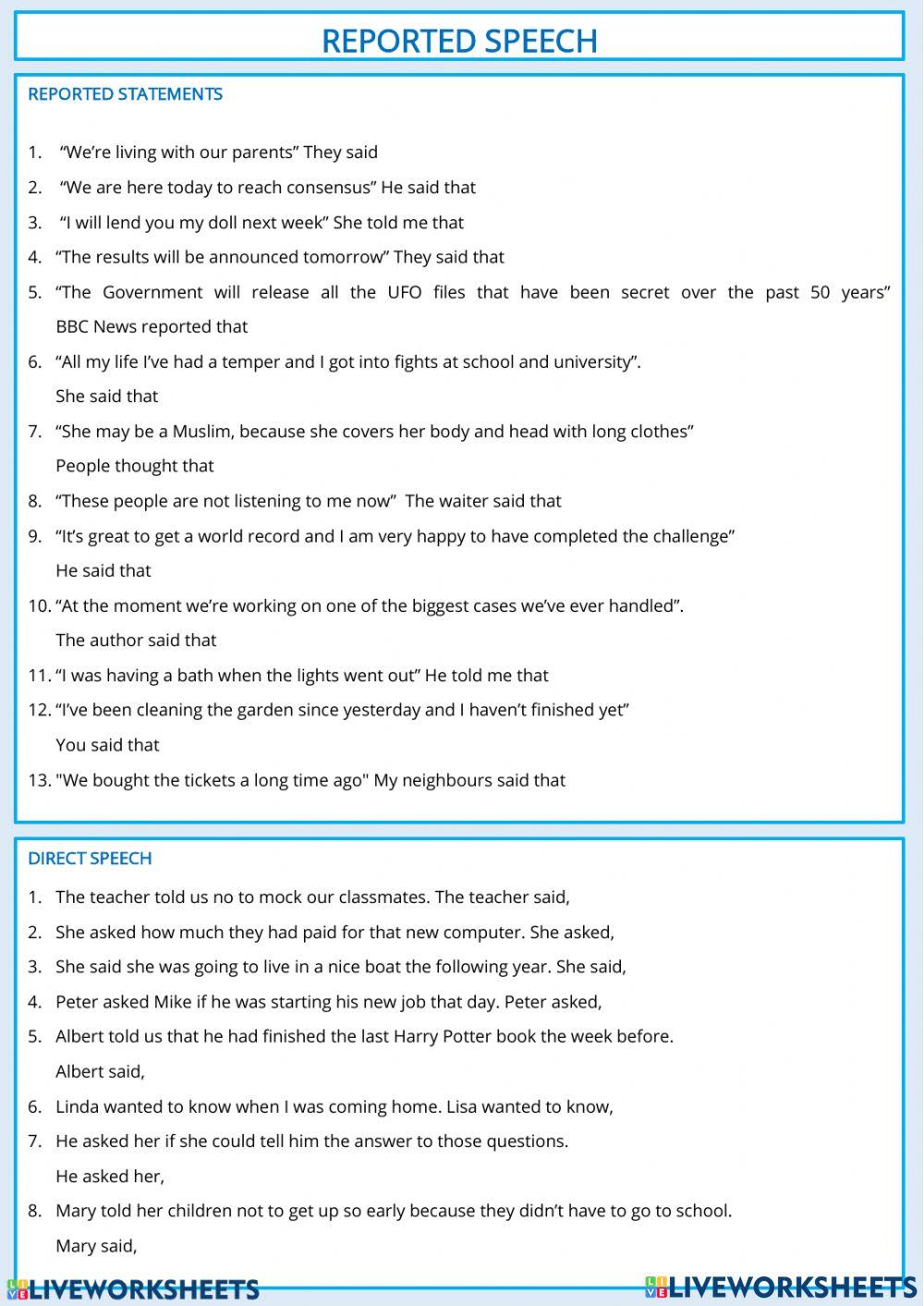 Speech interactive exercise | Live Worksheets