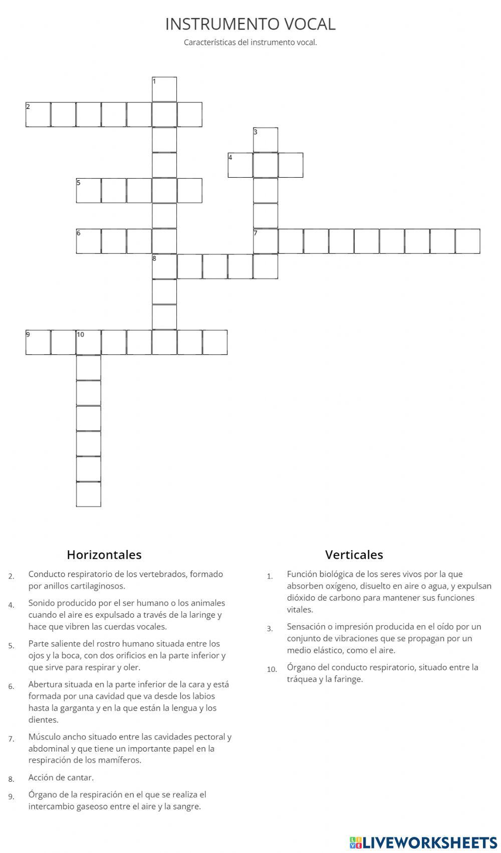 I nstrumento vocal worksheet | Live Worksheets