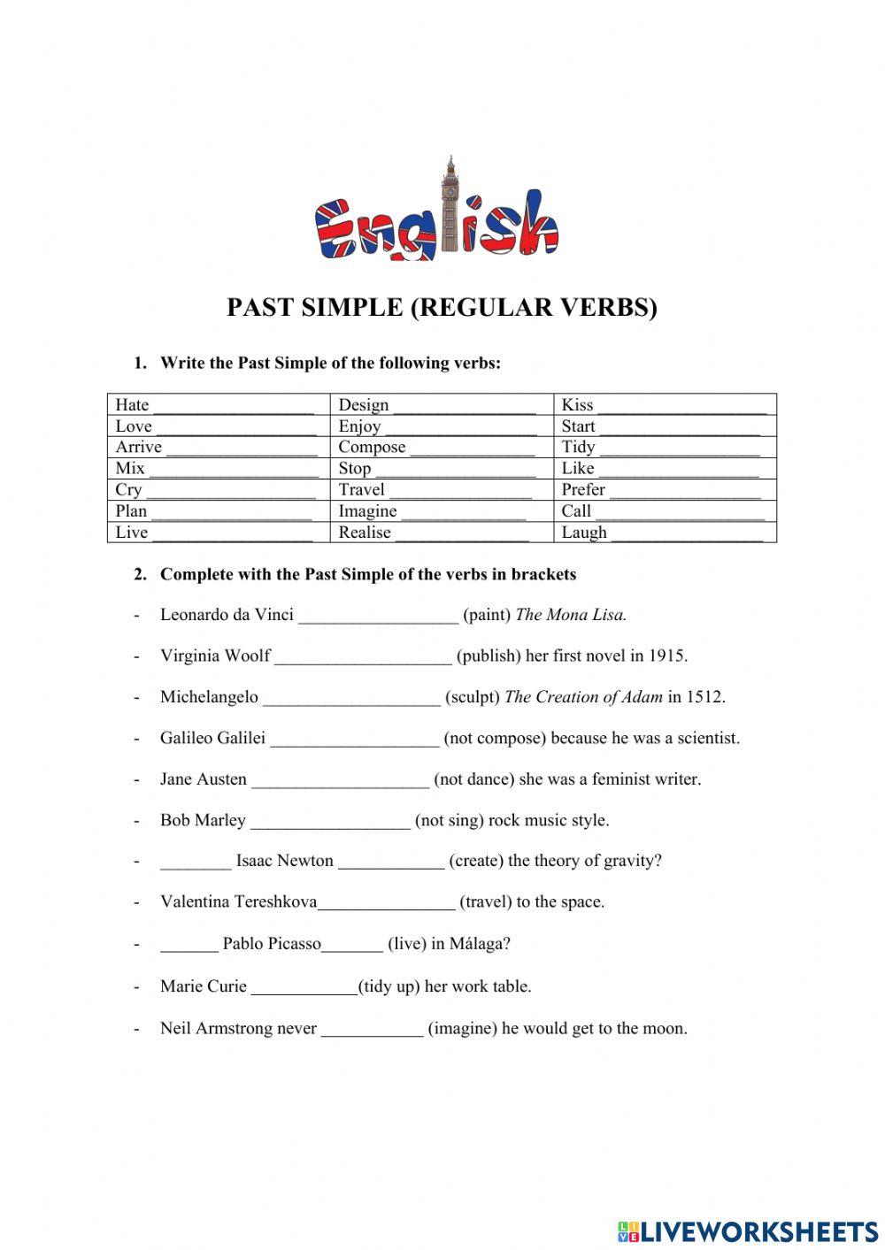 PAST SIMPLE - s… | Free Interactive Worksheets | 2305484