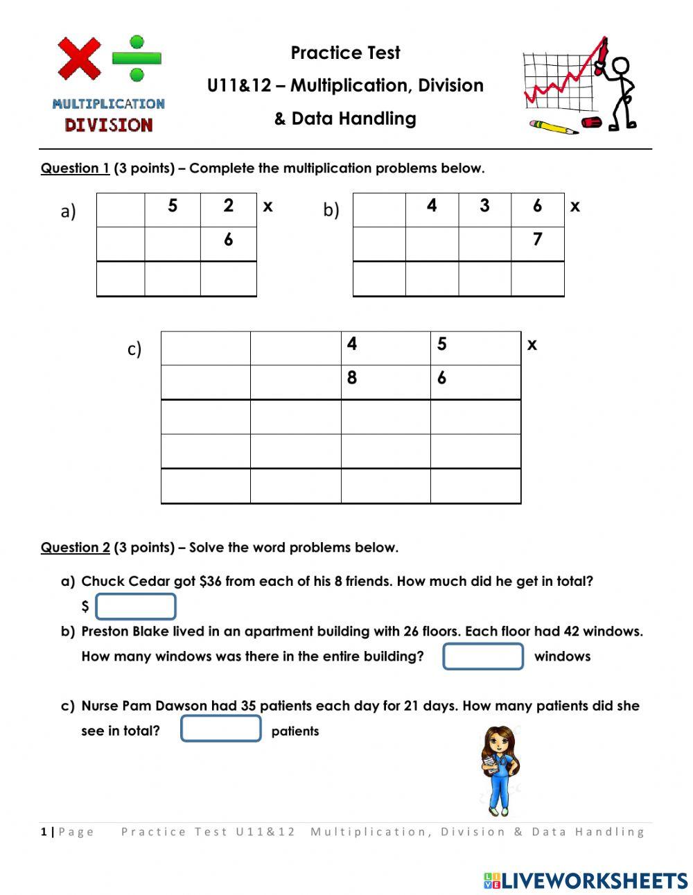 2282824 | Maths Test - Multiplication, Division & Data